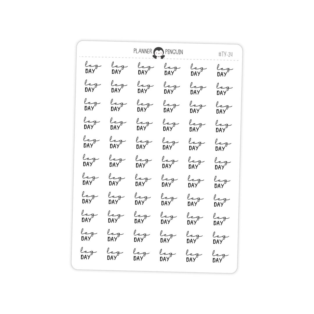 Leg Day Fitness Script Stickers - Matte Removable Planner Stickers // # ...