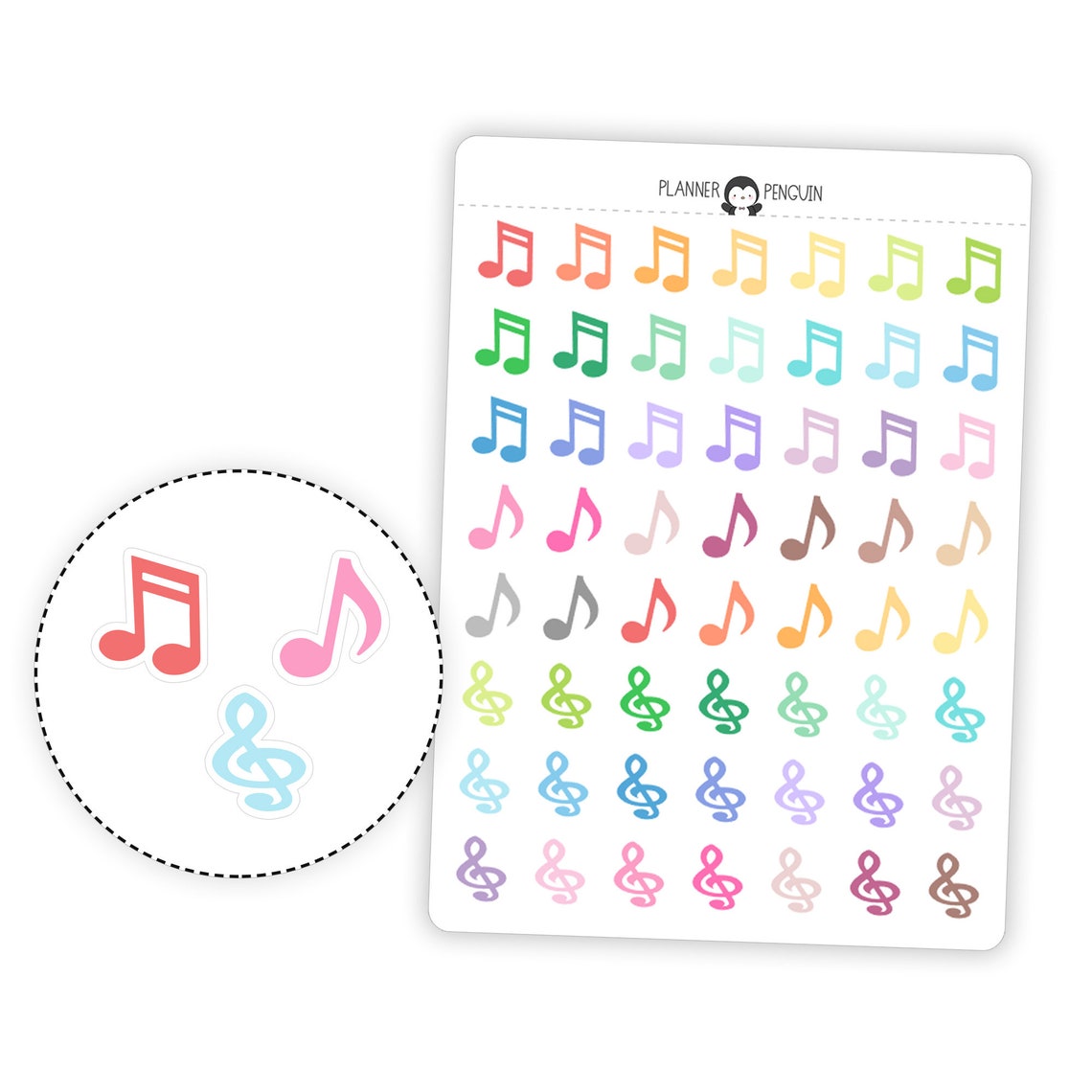 Music Note Icon Planner Stickers Multi Color Stickers | Etsy