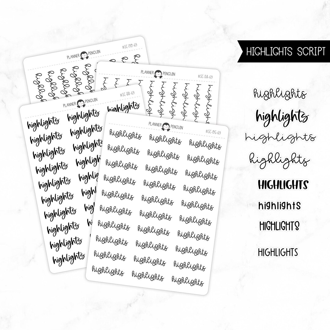 Highlights- Script Stickers | Typography Stickers | Matte Removable ...