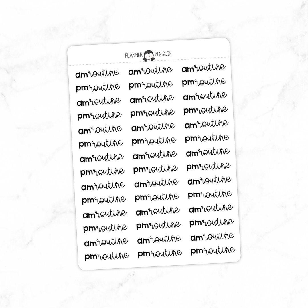 AM Routine PM Routine Skincare- Script Stickers | Typography Stickers ...