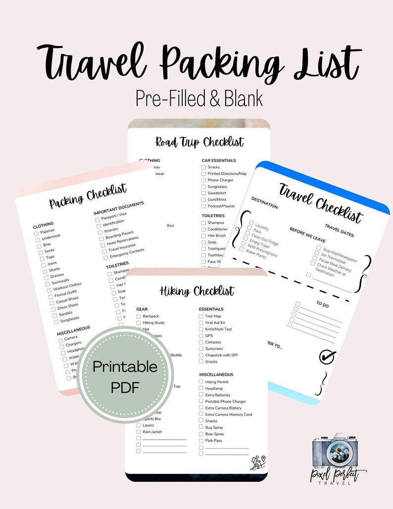 Printable Travel Packing Checklist, Instant Download, Editable With ...