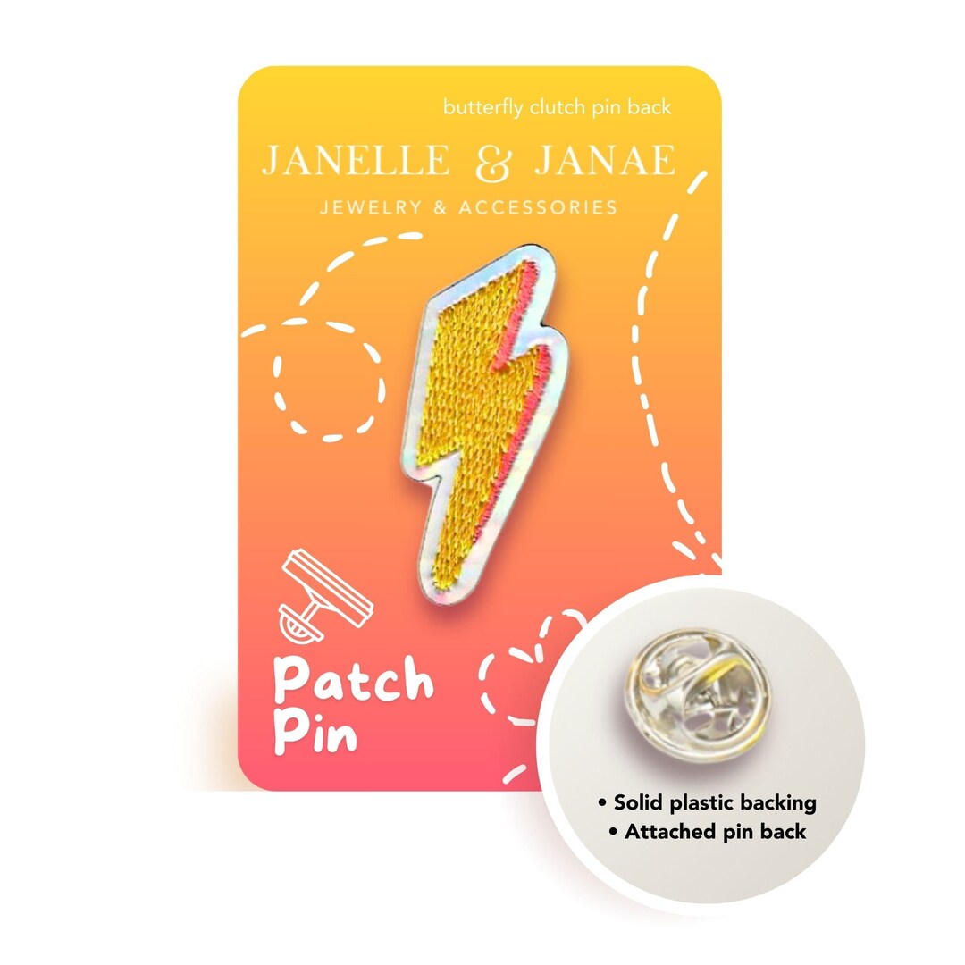 Lightning Bolt Pin Yellow Lightning Patch Pin Plastic Backed ...