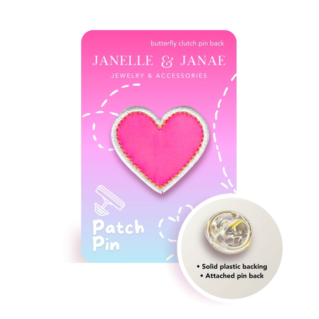 Pink Heart Pin Love Themed Patch Pin Plastic Backed Embroidered Patch ...