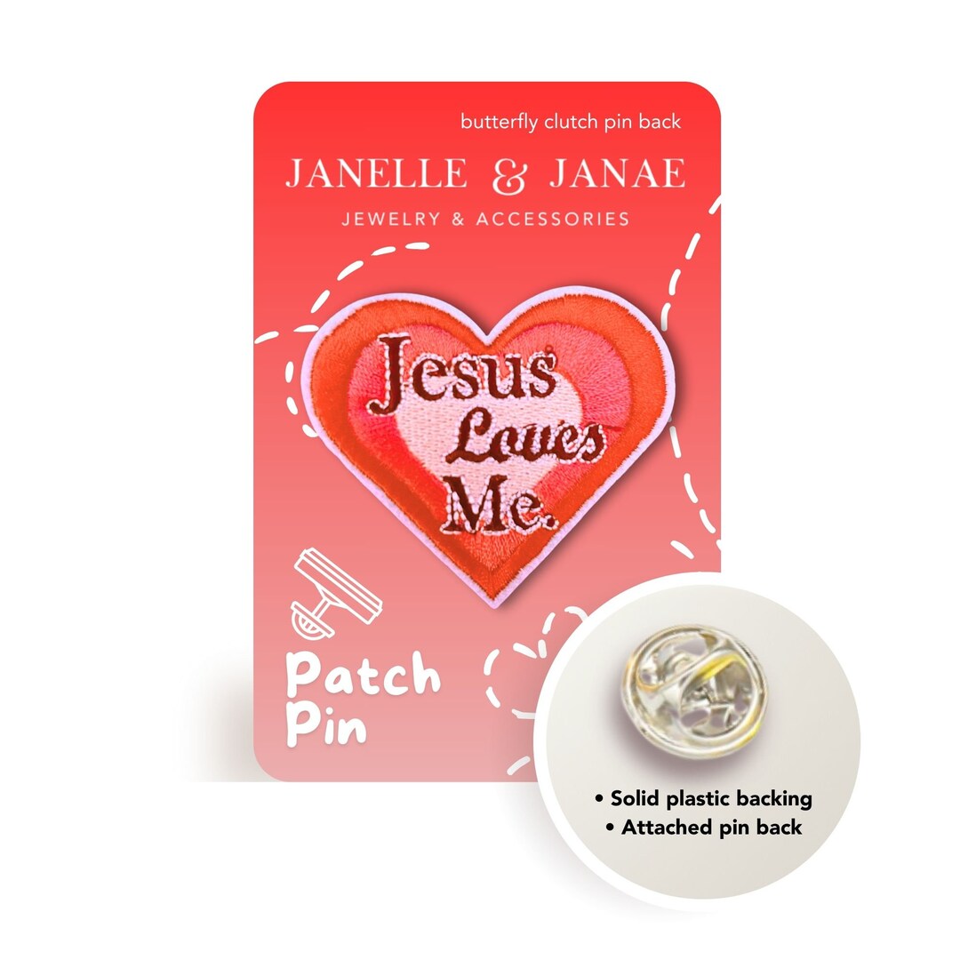 Jesus Loves Me Heart Pin Embroidered Patch Pin Faith Themed Accessory ...
