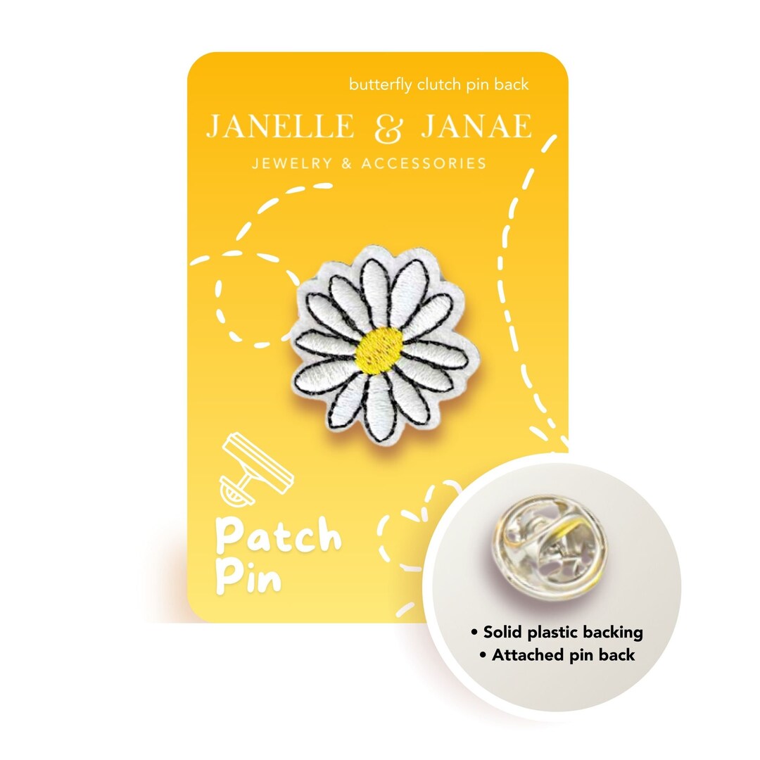 Daisy Pin Yellow Daisy Flower Patch Pin Plastic Backed Embroidered ...