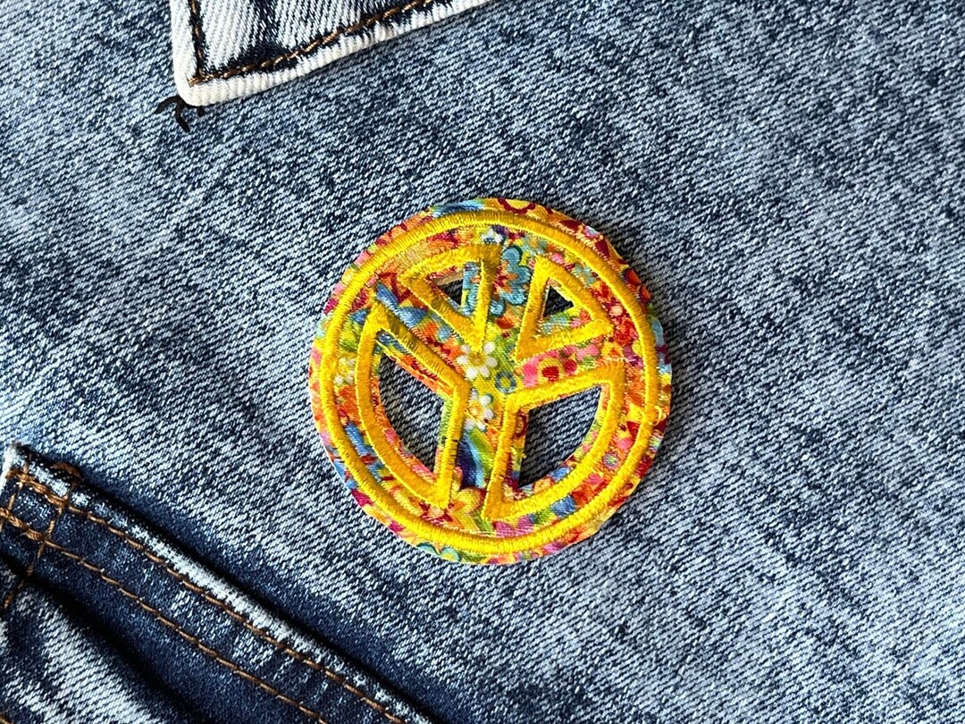 Floral Peace Sign Patch Pin Back to School Accessory Embroidered Pin ...