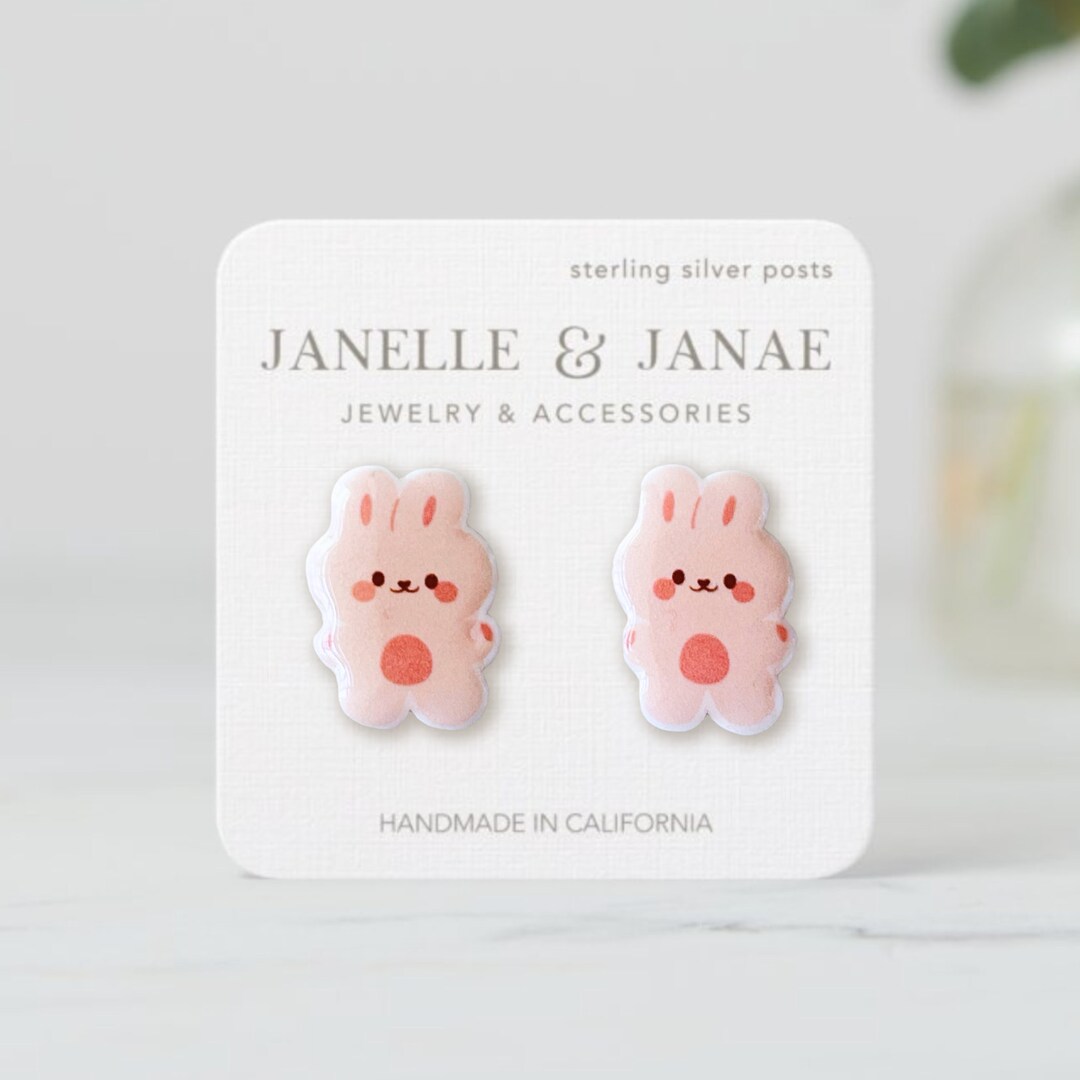 Kawaii Easter Bunny Earrings | Easter Jewelry | Cute Pink Rabbit Studs ...