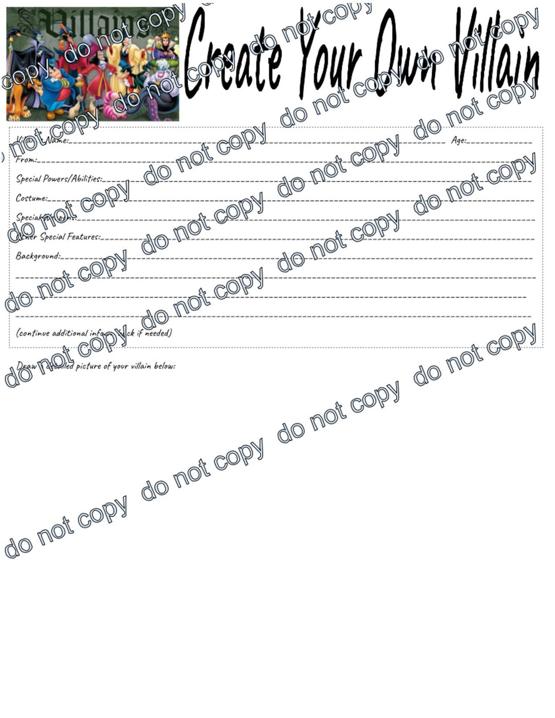 Create Your Own Villain Worksheet Fairytales Mythology ELA - Etsy