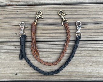 Belt Loop Two Tone Braided Vintage Genuine Cowhide Leather Wallet Chain ...