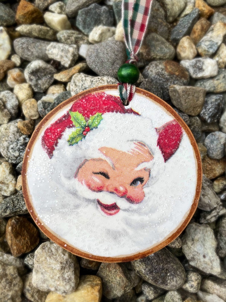 Retro Santa Claus Wood Slice Ornament Christmas - Etsy