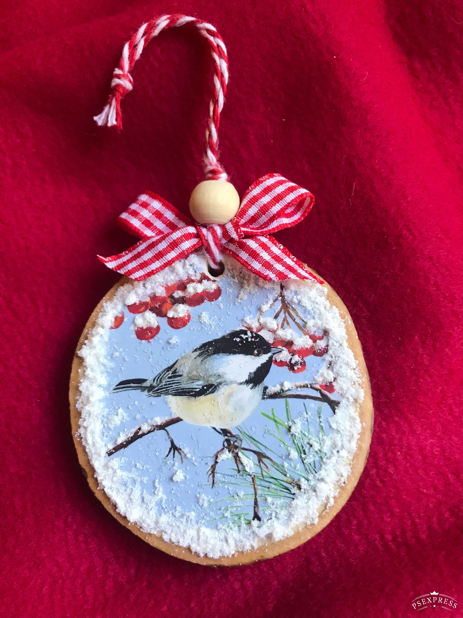 Winter Chickadees Wood Slice Ornament Set - Christmas - Decoupaged ...