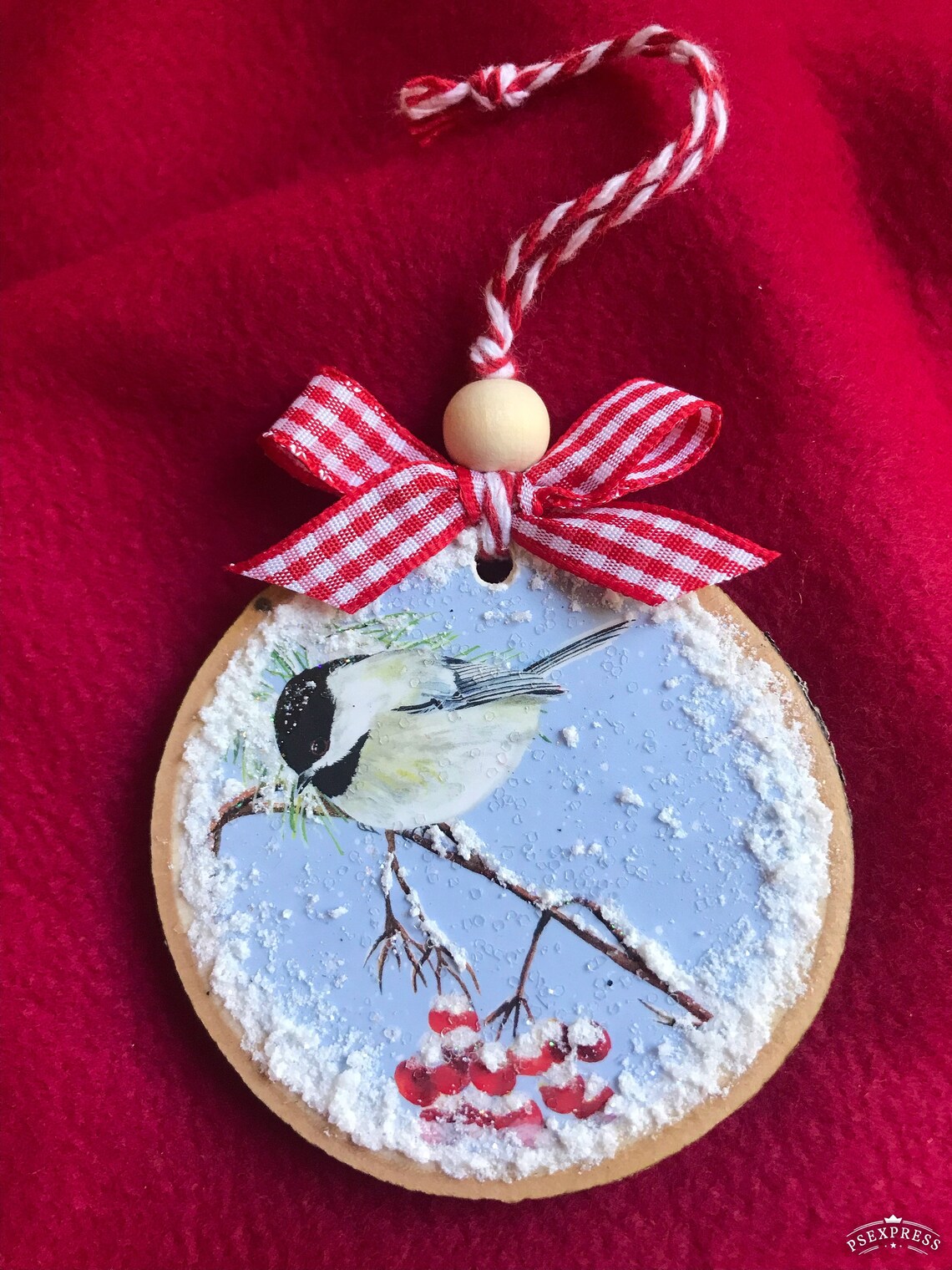 Winter Chickadees Wood Slice Ornament Set - Christmas - Decoupaged ...