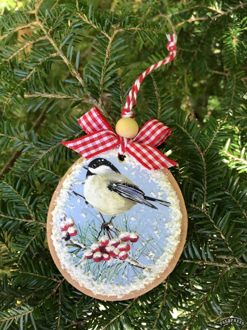 Winter Chickadees Wood Slice Ornament Set Christmas - Etsy