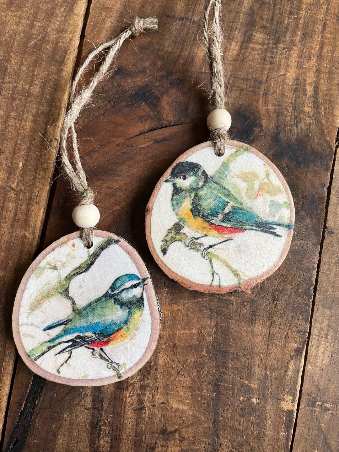 Pretty Spring Bird Wood Slice Ornament - Easter - Decoupage - Etsy