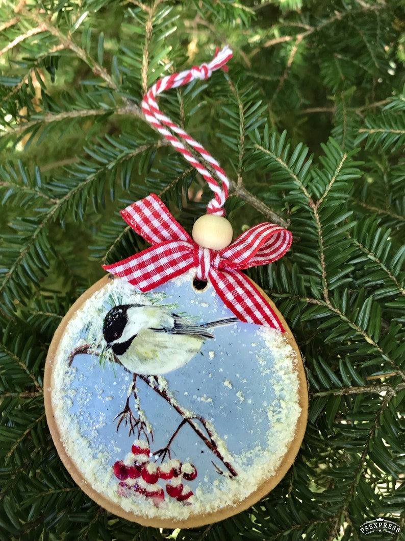 Winter Chickadees Wood Slice Ornament Set Christmas - Etsy