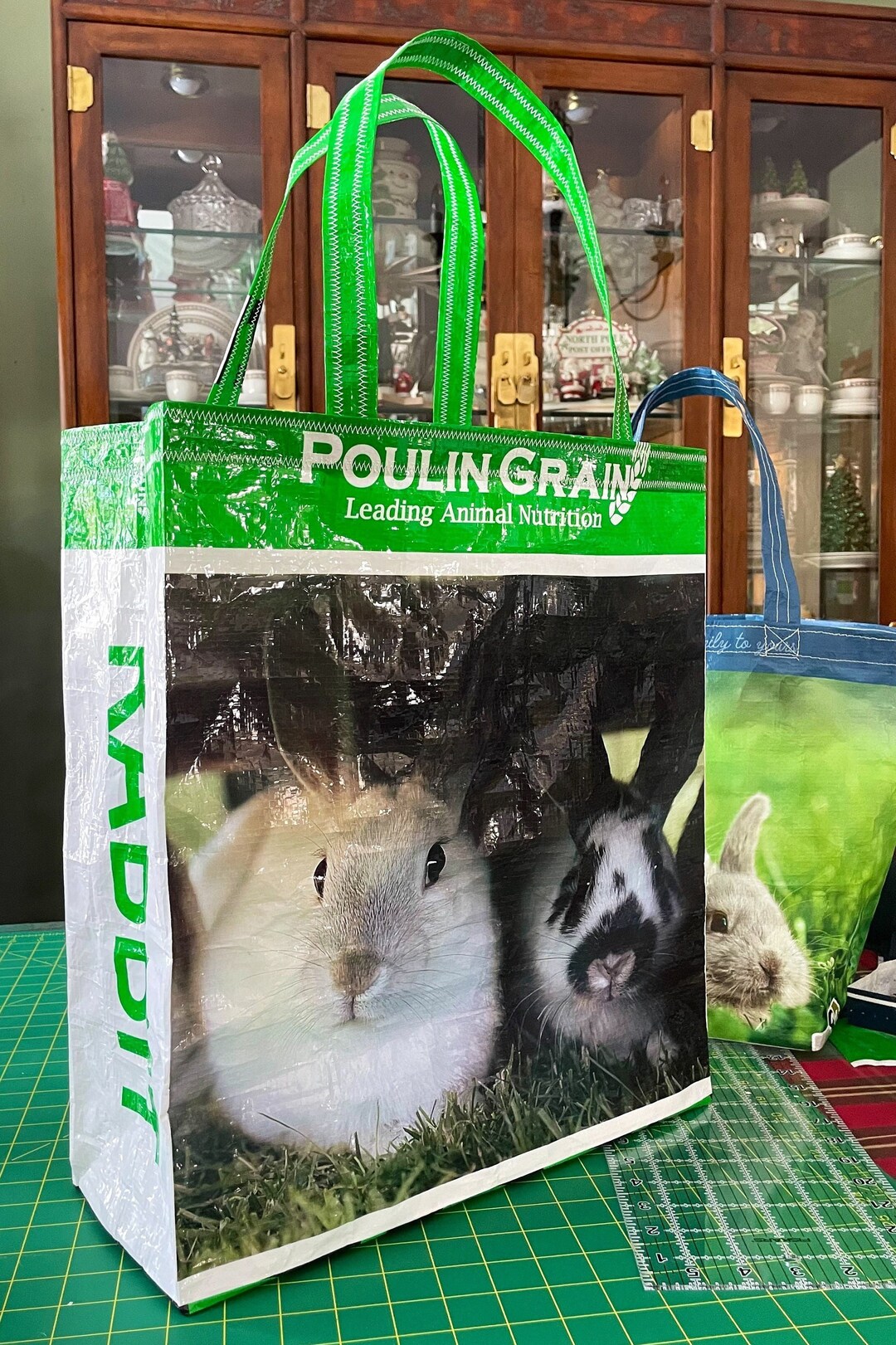 Upcycled Bunnies Feed Sack Shopping Tote - Poulin Grain Rabbit Pellets ...