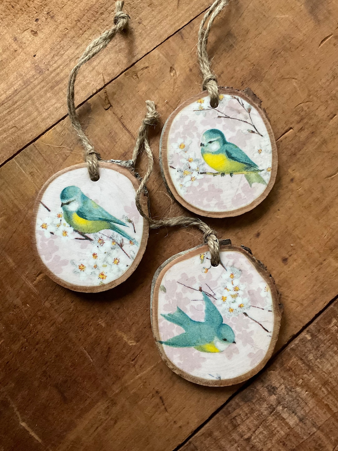 Spring Birds Wood Slice Ornament Easter Decor Decoupaged - Etsy