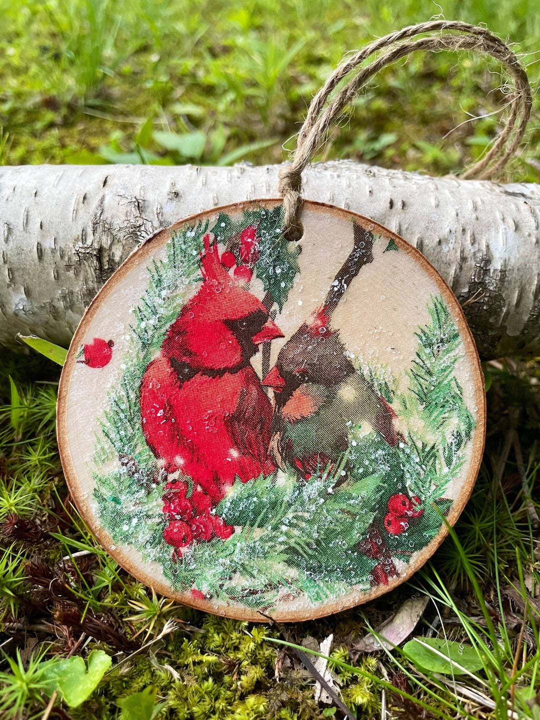 Red Cardinal Pair Wood Slice Ornament - Etsy Canada