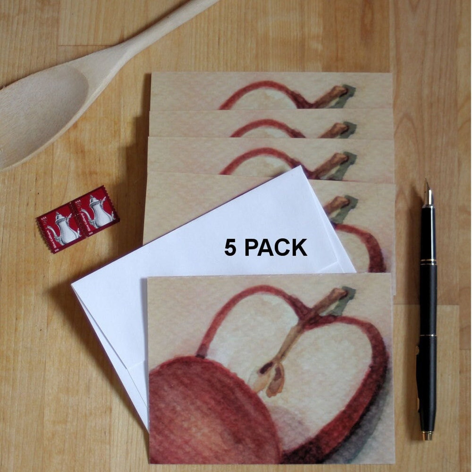 Apple Cards Fruit Watercolor Note Card Set Teacher Gift Recipe Swap ...