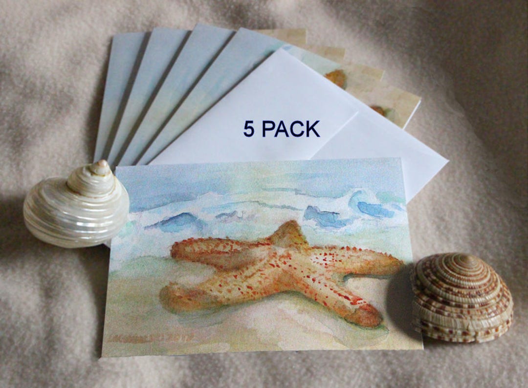 Starfish Note Cards Beach Party Invitations Shore House Hostess Thank ...