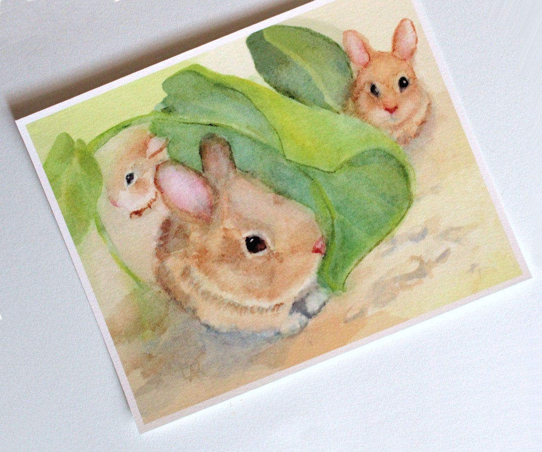 Baby Bunnies Watercolor Art Print Woodland Rabbit Painting Bunny ...