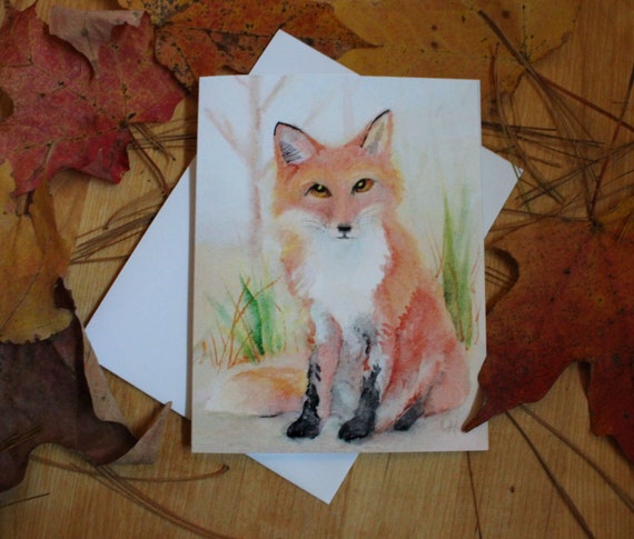 Fox Note Card Woodland Animal Watercolor Thank You Cards Cute | Etsy