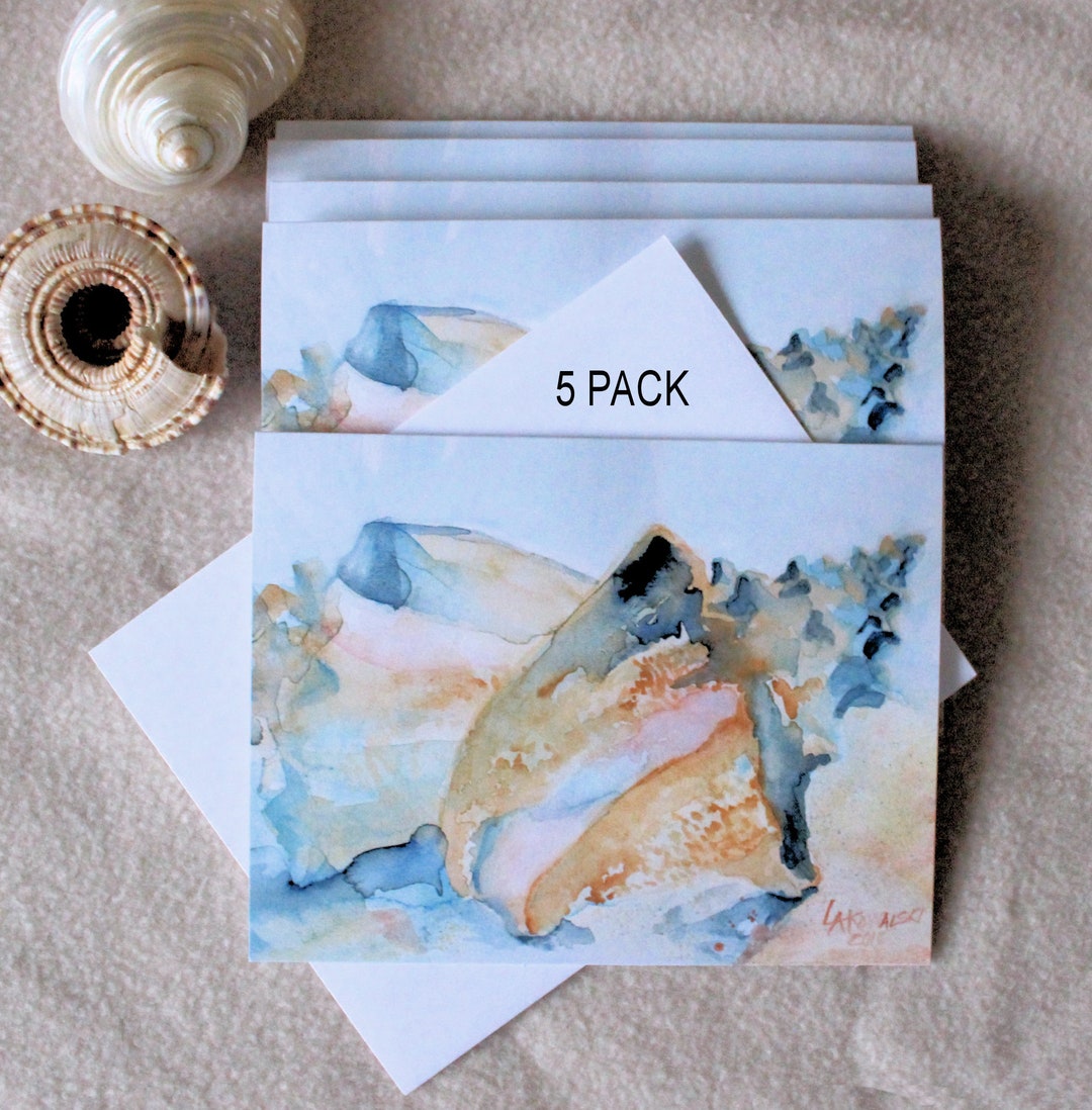 Beach Note Cards Seashore Notecards Seashell Conch Shell Hostess Gift ...