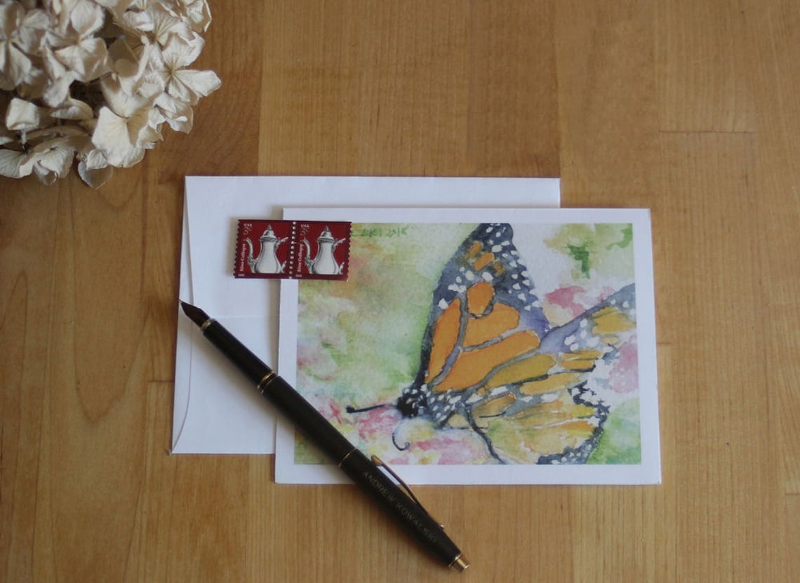 Monarch Note Cards Butterfly Watercolor Stationery Thank You Birthday ...