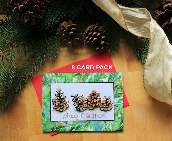 Pinecone Christmas Card Set Cute Merry Whimsical Holiday - Etsy