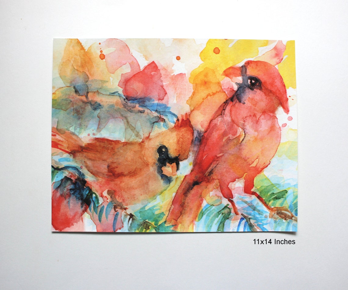 Cardinal Watercolor Art Print Cardinals Bird Painting Songbird Picture ...