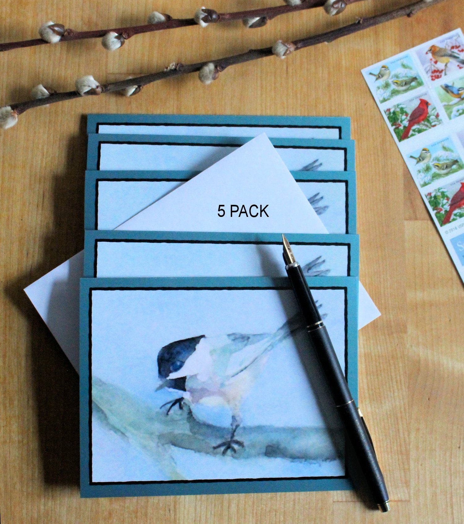 Chickadee Cards Watercolor Bird Note Card Set Minimal Art All - Etsy