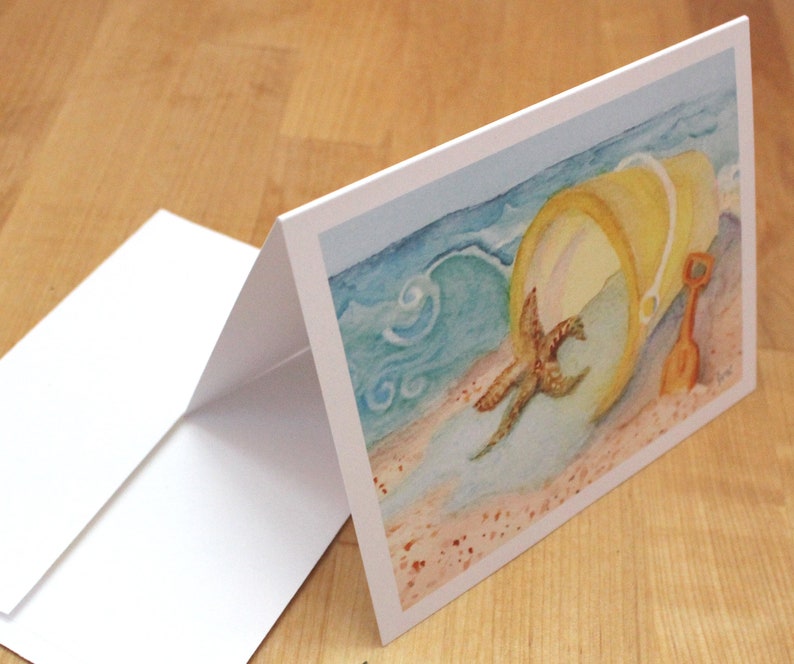 Beach Note Cards Bucket and Shovel With Starfish Watercolor - Etsy