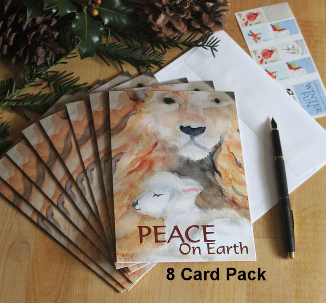 Lion and Lamb Watercolor Christmas Cards (set of 8) - Etsy