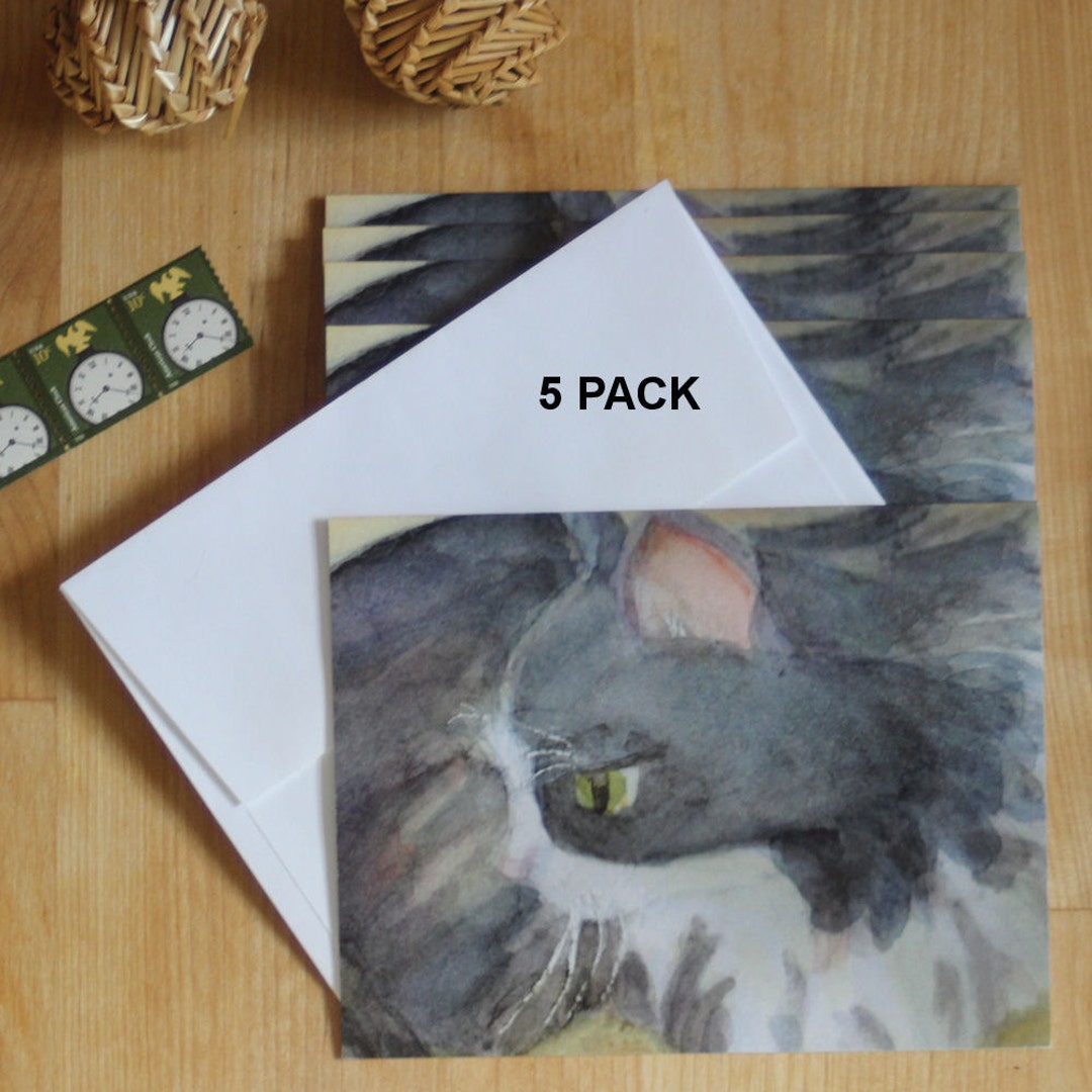 Cat Watercolor Note Cards Feline Card Set Animal Lover Stationery ...
