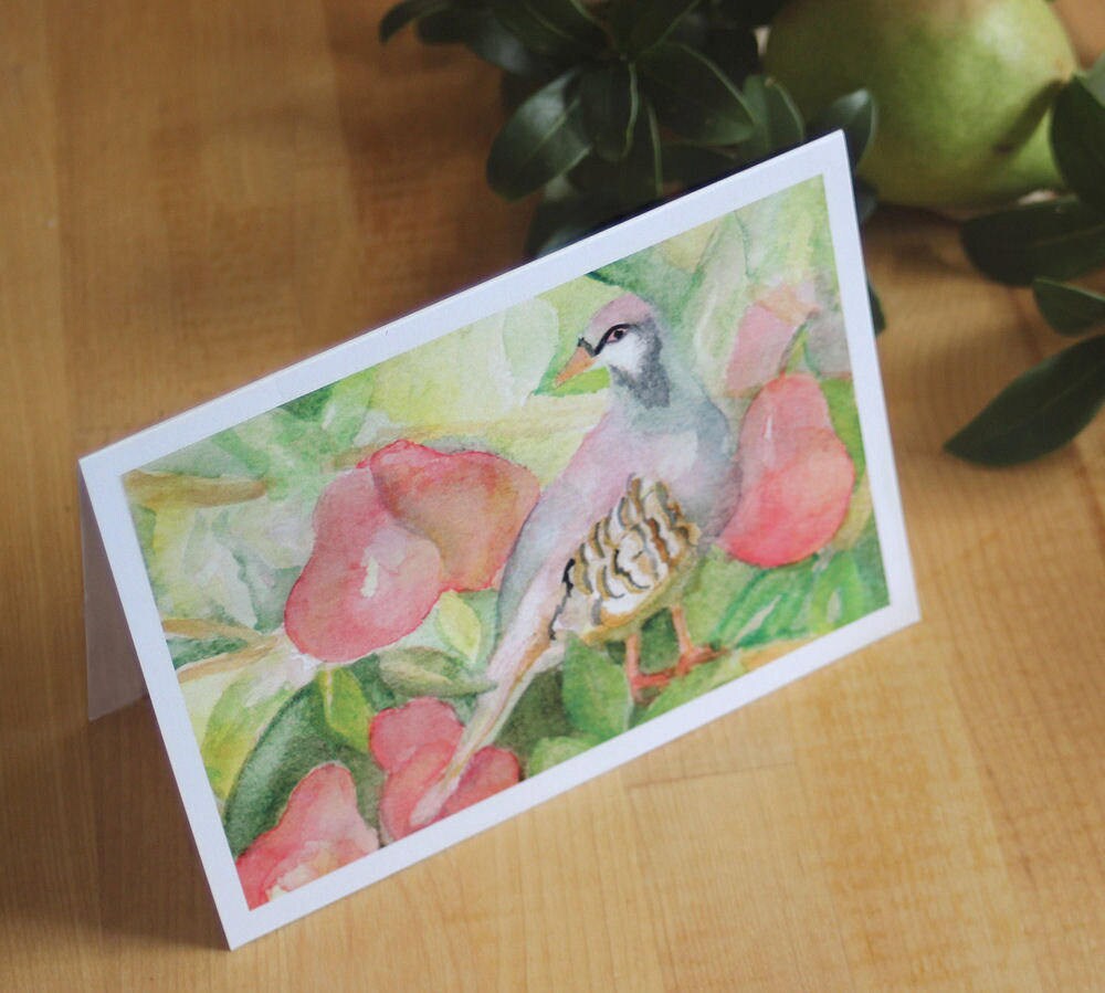 Partridge in a Pear Tree Christmas Card First Day of Xmas Watercolor ...