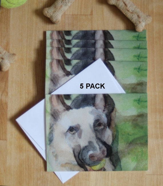 Paper German Shepherd Note Card~Blank Watercolor Dog Notecards~Canine ...