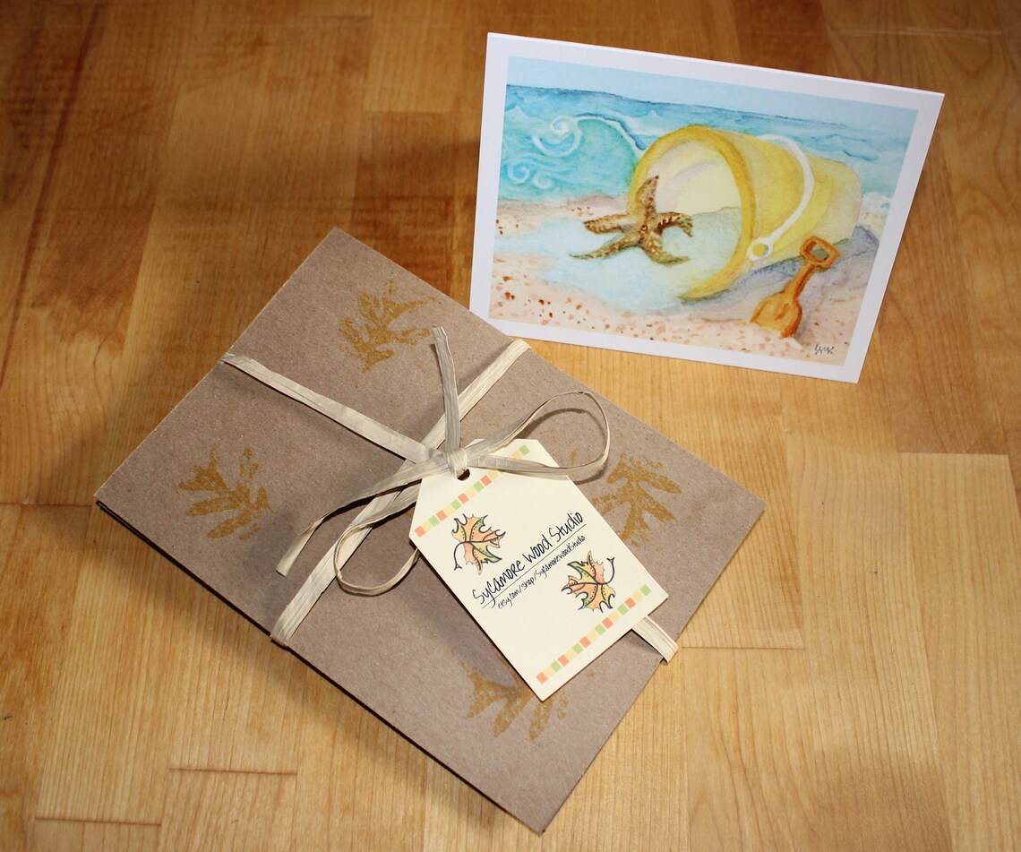 Beach Note Cards Bucket and Shovel With Starfish Watercolor - Etsy