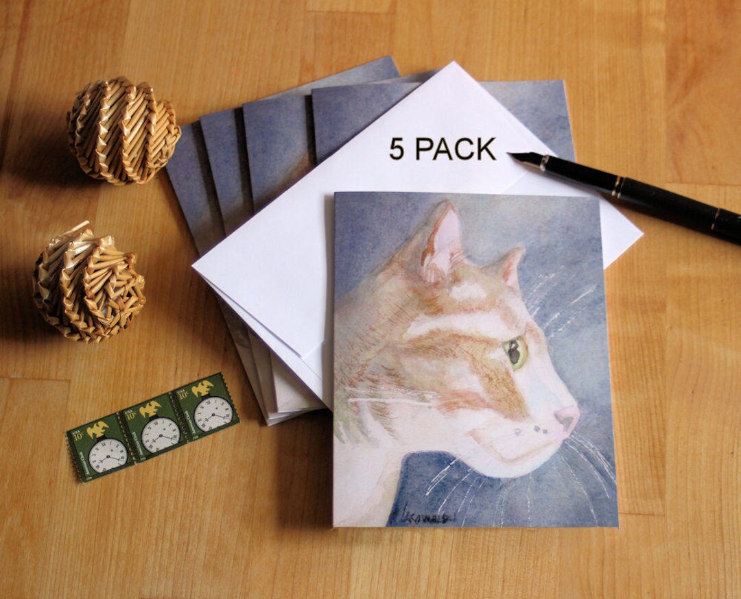 Cat Lover Note Card Set Watercolor Feline Greeting Cards Pet Sitter ...