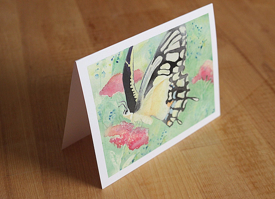 Butterfly Watercolor Note Card Yellow Giant Swallowtail and - Etsy