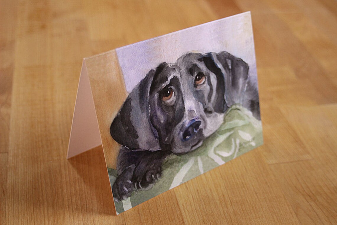 Labrador Retriever Cards Black Lab Watercolor Stationery Dog Walker ...
