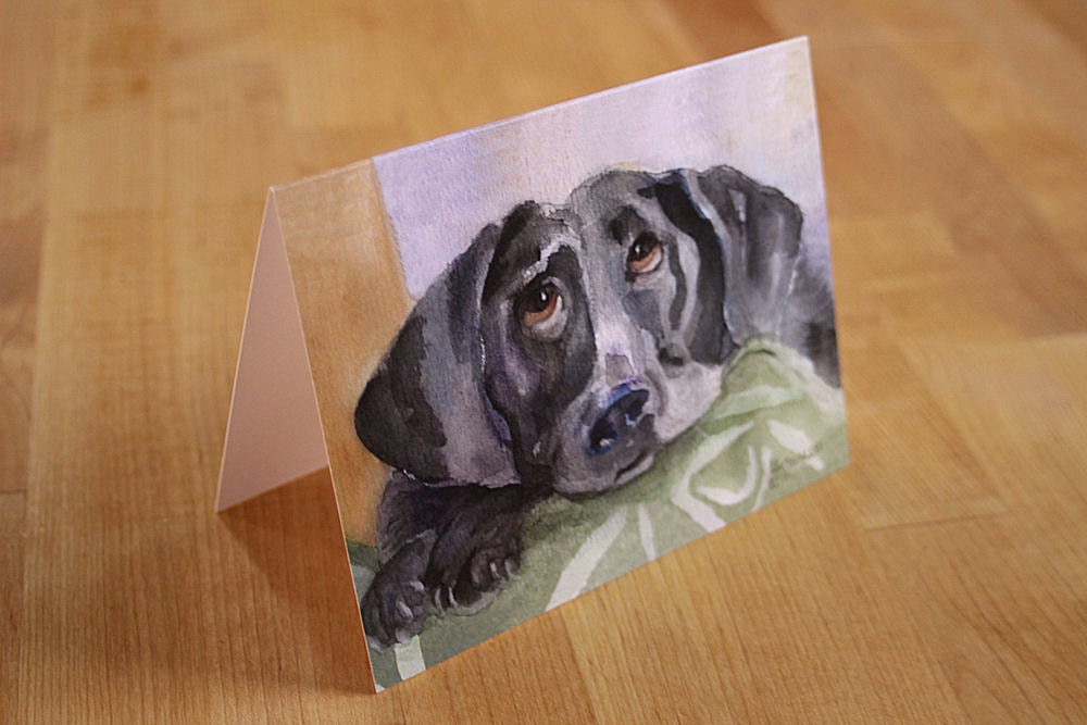 Black Lab Note Card Labrador Retriever Watercolor Art - Etsy