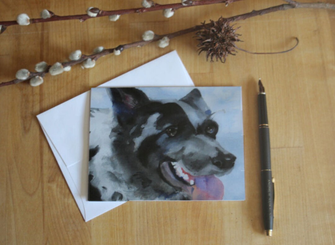 Border Collie Mix Watercolor Note Card Blank Dog Invitation Pet Sitter ...