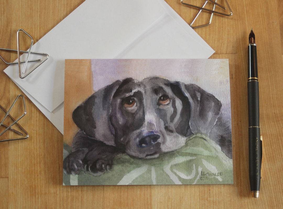 Cute Black Lab Note Card Labrador Retriever Watercolor Art Notecard ...