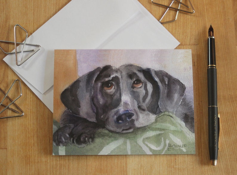 Black Lab Note Card Labrador Retriever Watercolor Art - Etsy