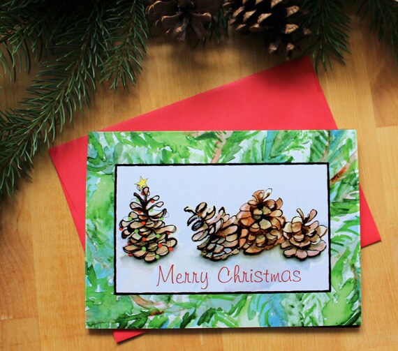 Christmas Card Whimsical Pine Cone Tree Rustic Fir Evergreen - Etsy
