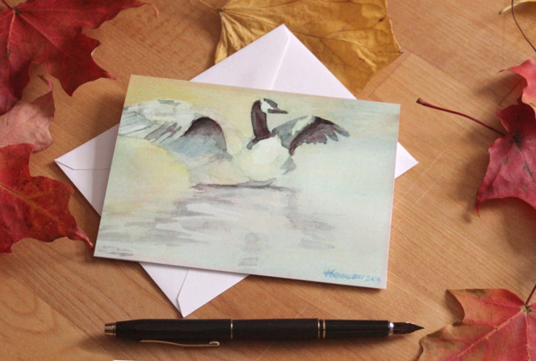 Canadian Goose Note Card Blank Watercolor Bird Notecard Autumn Harvest ...