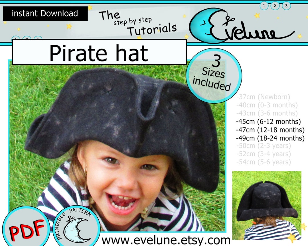 Pirate Hat PDF Pattern , English , 3 Sizes Included , Tricorn Hat ...
