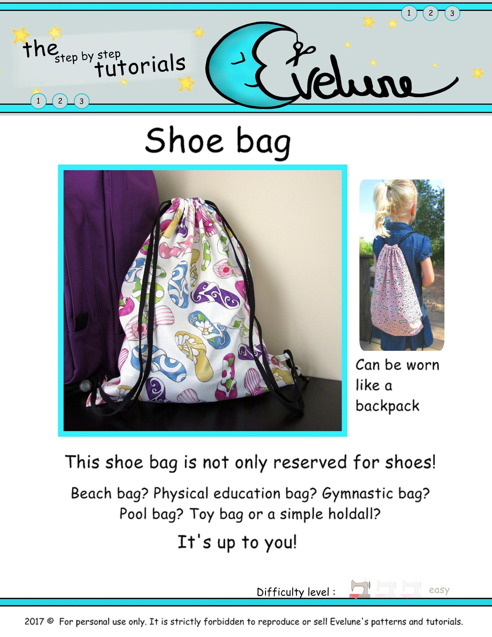 Shoe Bag Pattern / PDF / English Pattern / Kids Bag / Holdall Bag ...