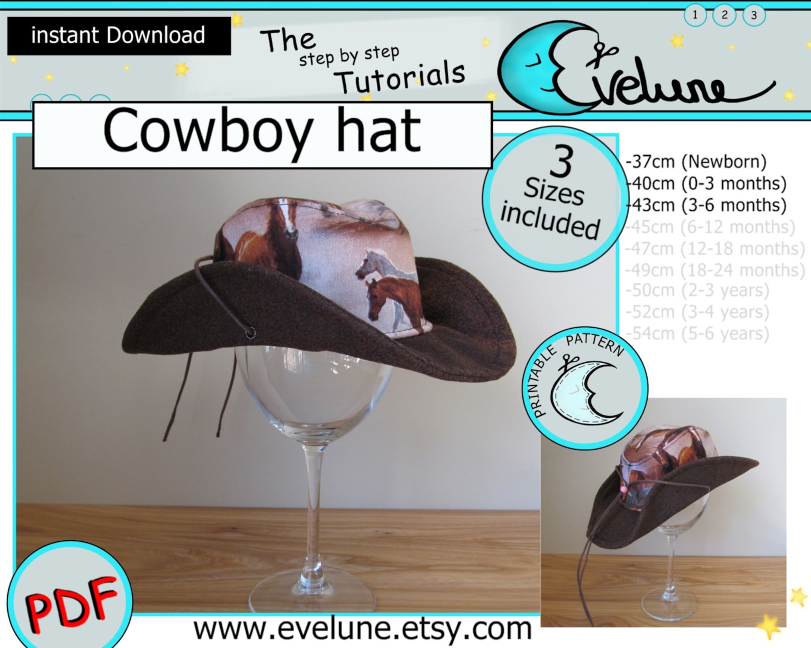 Cowboy Hat PDF / English / 3 Sizes Included / Baby / Kids / Toddler ...