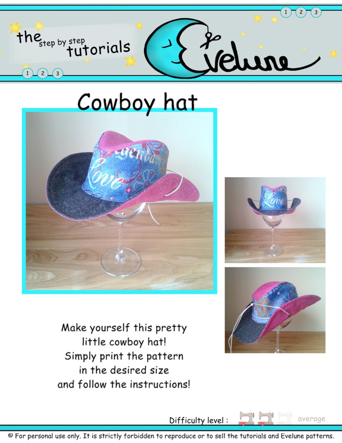 Cowboy hat pattern / English / 3 sizes included / Baby hat / | Etsy